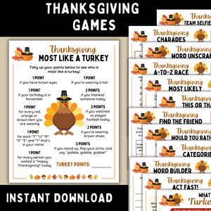 Thanksgiving Party Games -- Printable Turkey Day Activities for Kids or ...