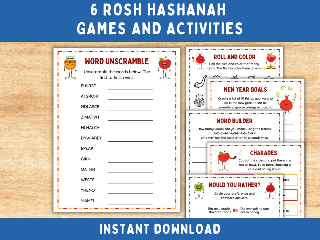 6 Rosh Hashanah Games -- Printable Jewish New Year Activities -- Rosh ...