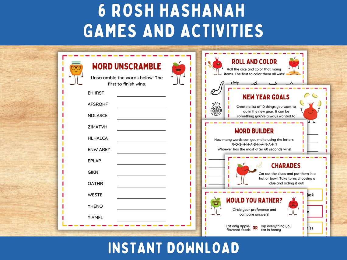 6 Rosh Hashanah Games -- Printable Jewish New Year Activities -- Rosh ...