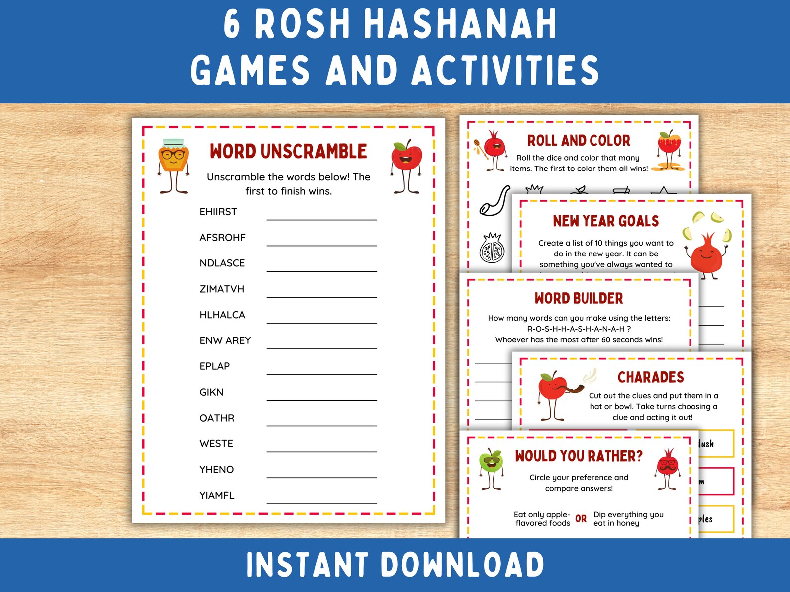 6 Rosh Hashanah Games -- Printable Jewish New Year Activities -- Rosh ...