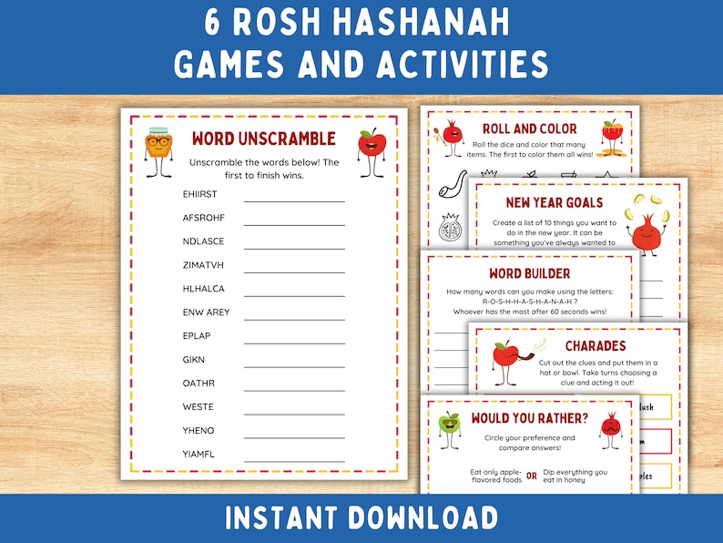 6 Rosh Hashanah Games -- Printable Jewish New Year Activities -- Rosh ...