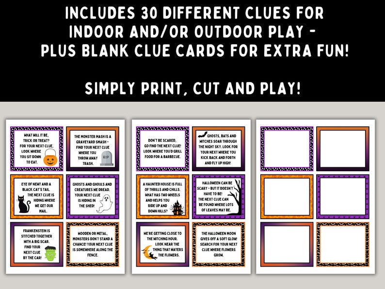 Halloween Treasure Hunt -- Printable Clues for Scavenger Activity for ...