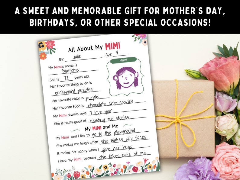 All About My Mimi Wildflowers Printable - Questionnaire Keepsake & Gift ...