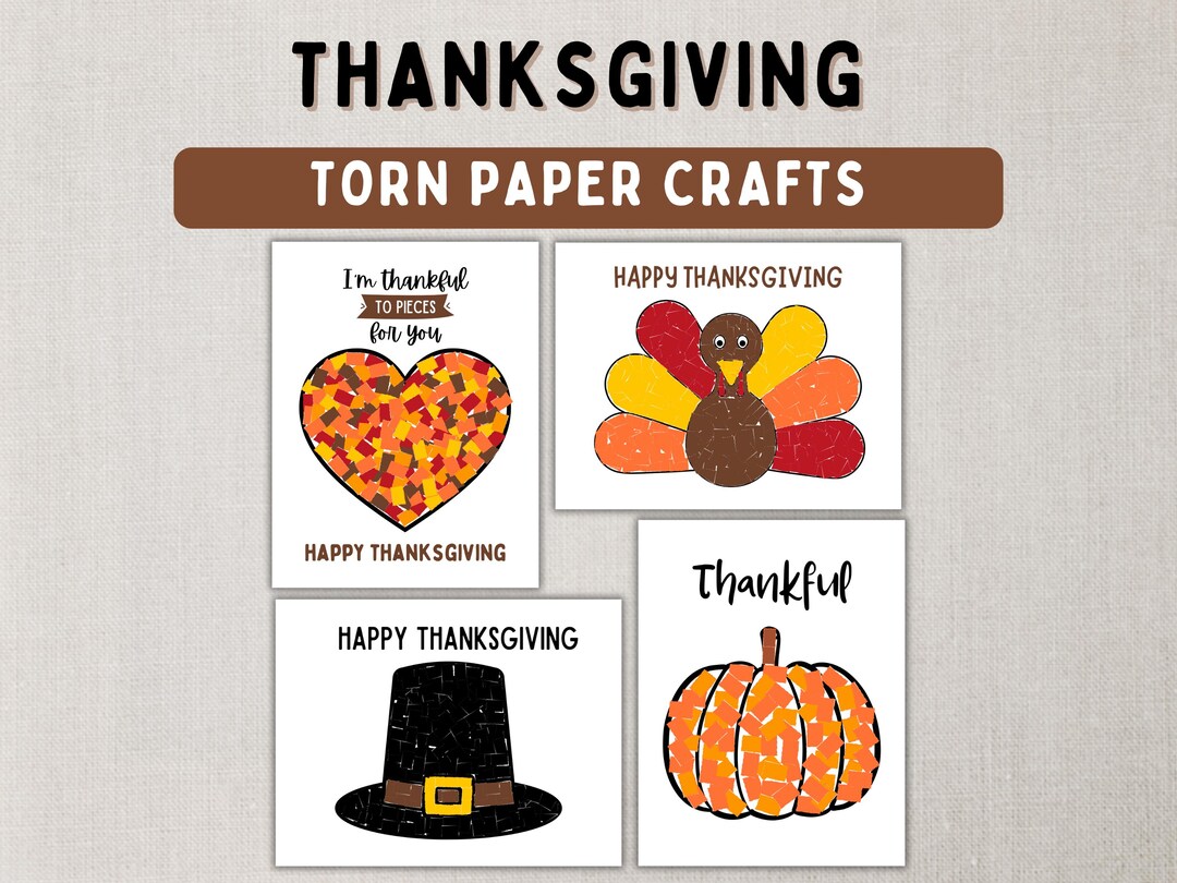 Thanksgiving Cut and Paste Paper Crafts -- Printable Torn Paper Art ...