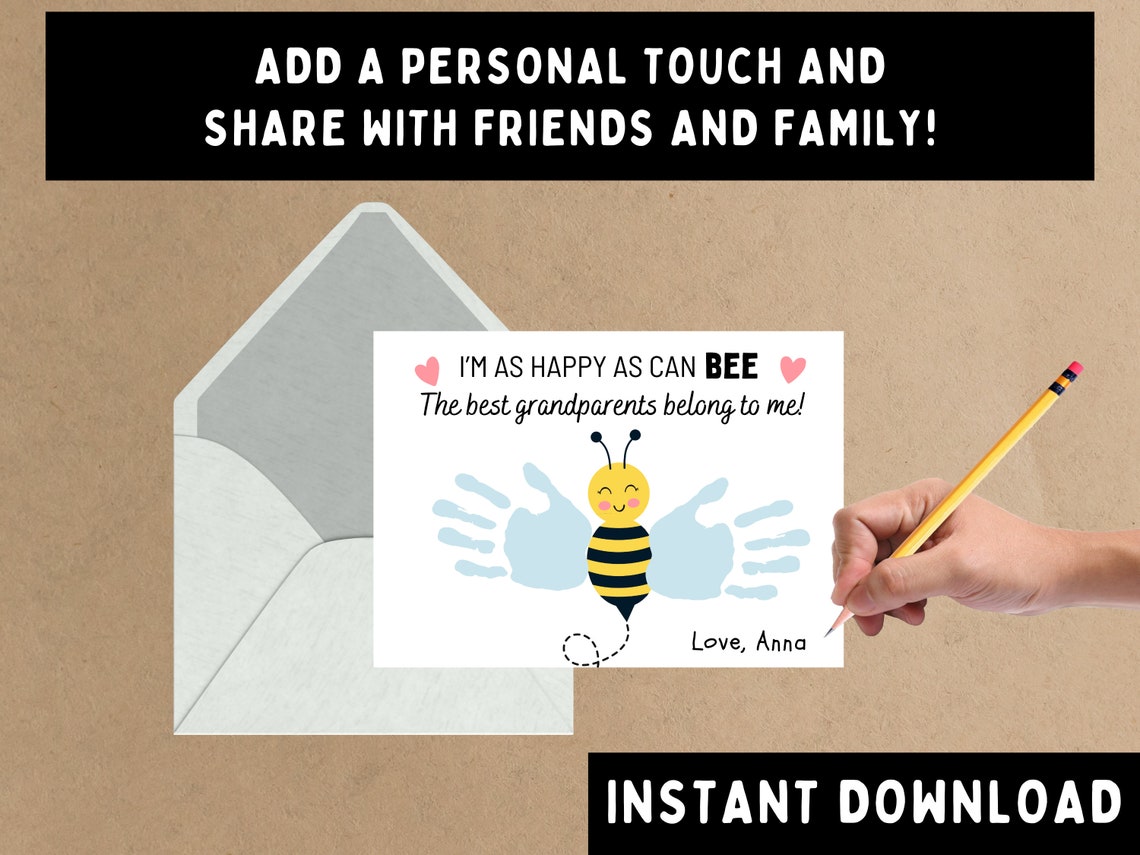 Grandparents Bee Handprint Craft -- Printable DIY Best Grandparents Art ...