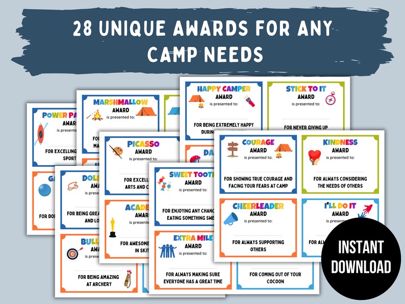Summer Camp Awards Camper Award Certificates Boys & Girls Camp Awards ...