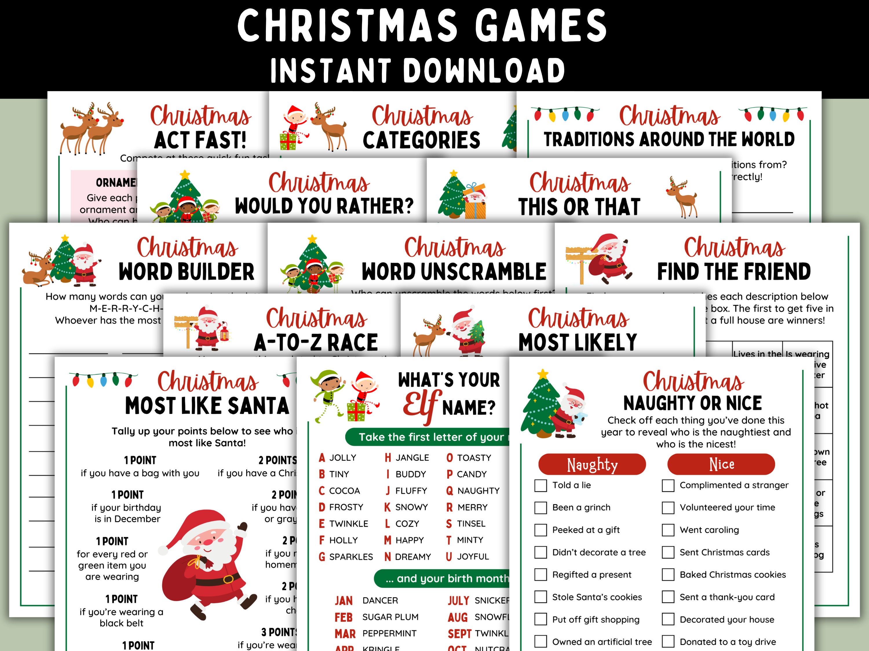 Christmas Party Games -- Printable Christmas Games -- Christmas Games for Kids or Adults - Etsy