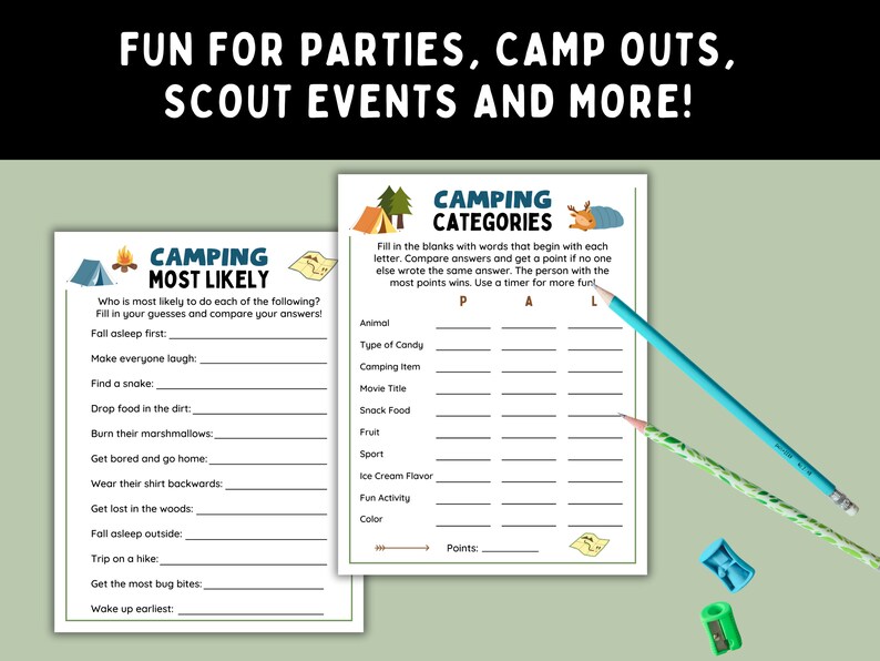 Camping-themed Party Games, Printable Camp Games, Camp Bunk Games ...