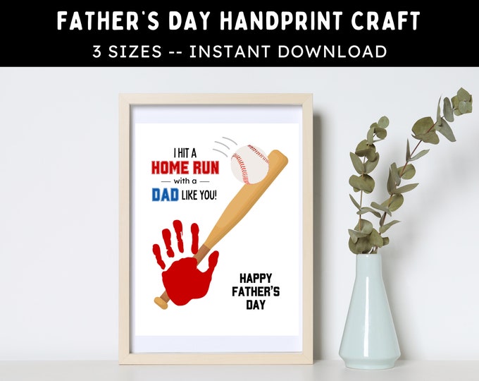 Home Run Handprint Art Craft DIY, Fathers Day Baseball Handprint Craft ...