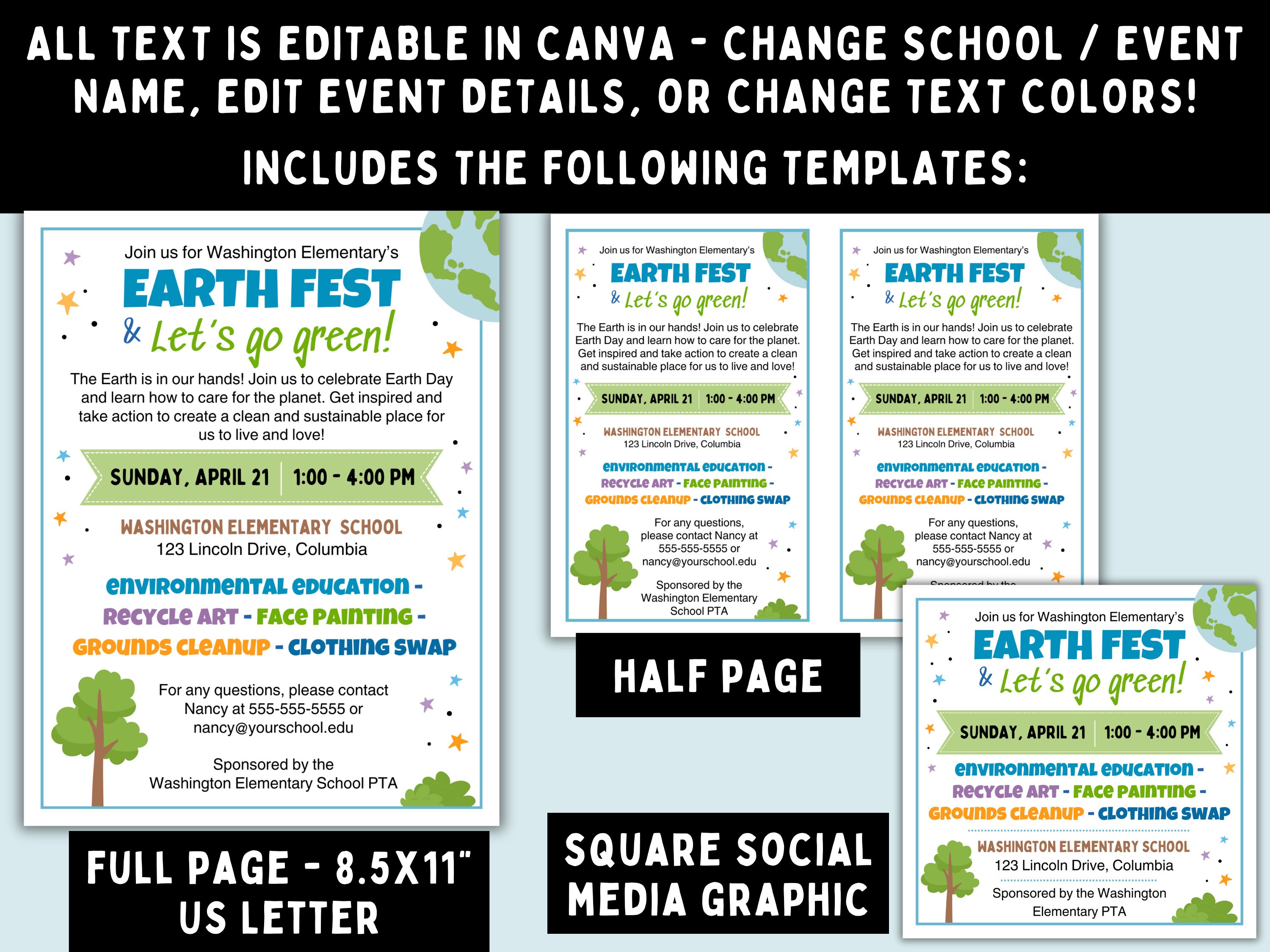 Earth Day Flyer - Editable Canva Template for Earth Fest Event ...