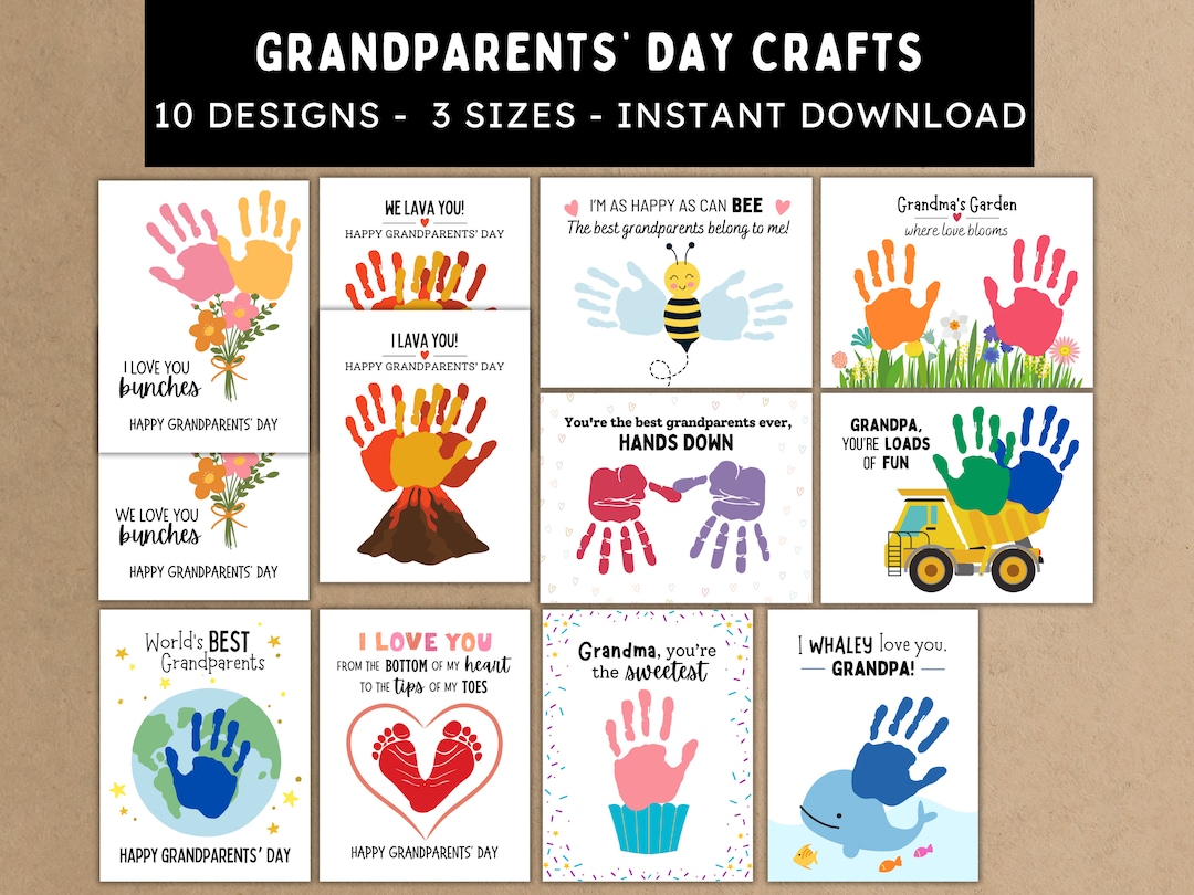 Grandparent's Day Handprint & Footprint Craft Bundle Printable DIY Art ...