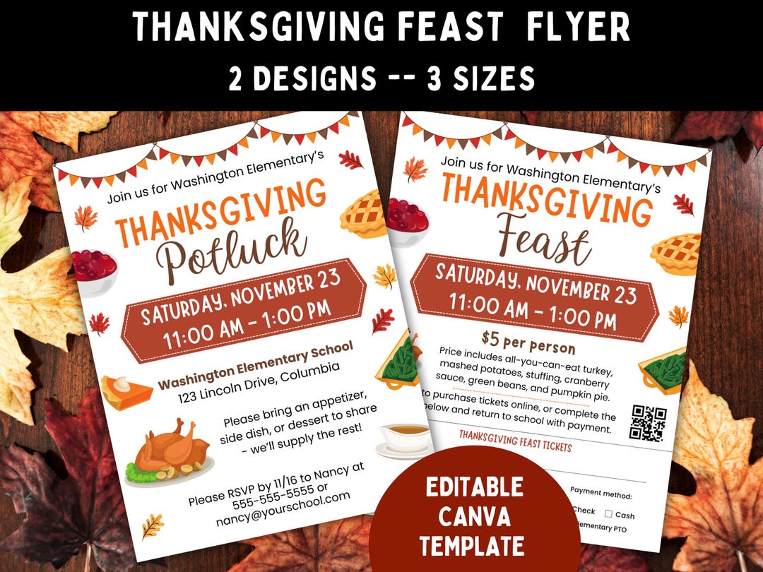Thanksgiving Feast Flyer - Turkey Potluck Invitation - School or Office ...
