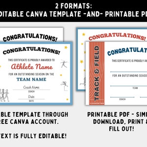 Track and Field Team Certificates Editable Track Participation ...