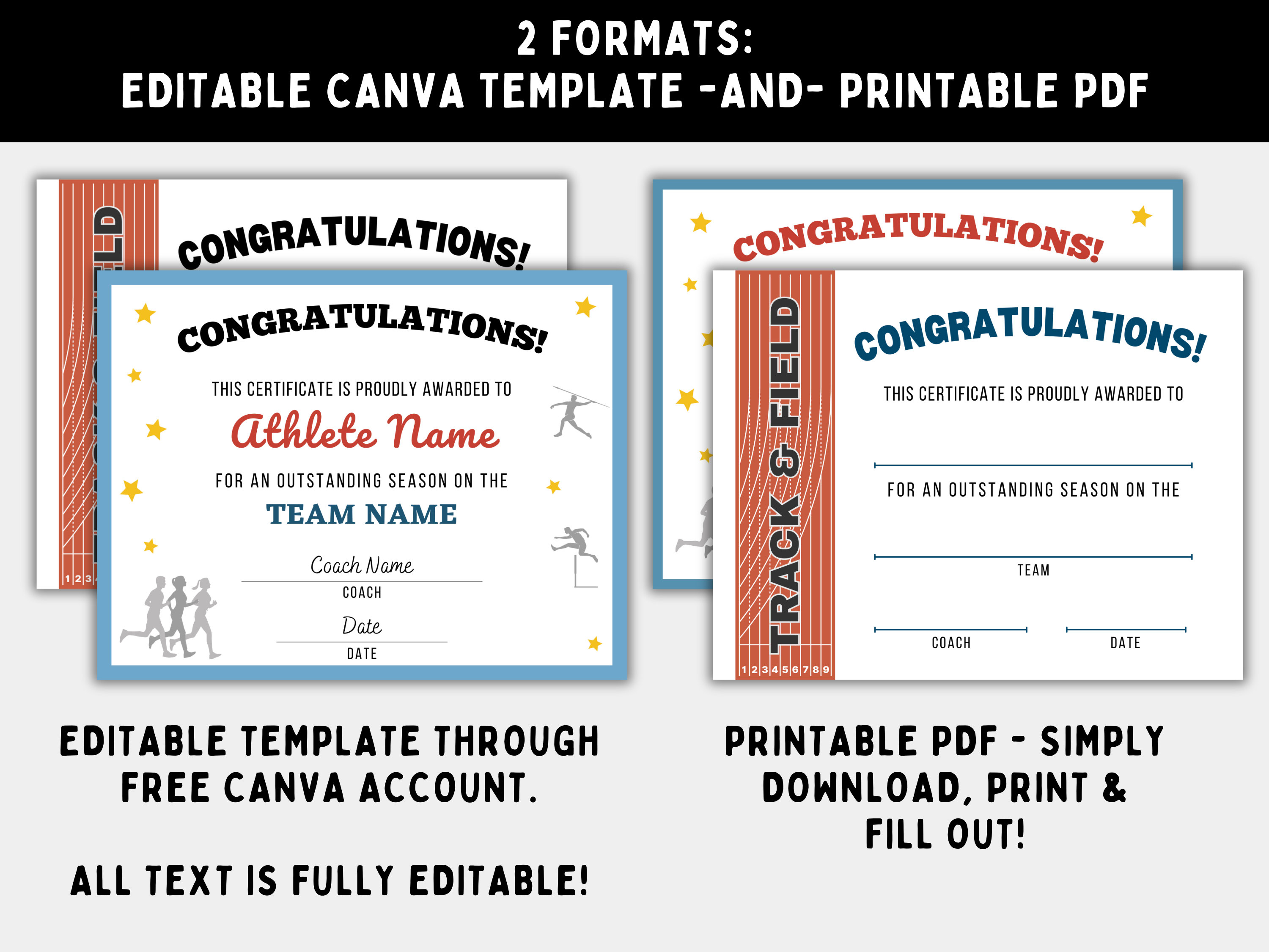 Track and Field Team Certificates Editable Track Participation ...