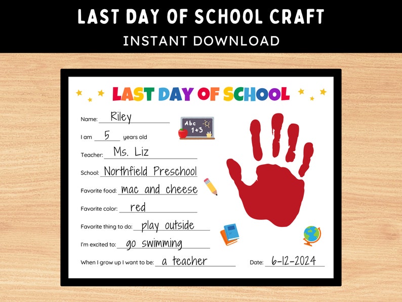 Last Day of School Craft End of Preschool Handprint End of School Year ...