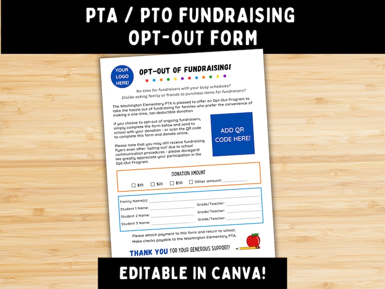 PTA / PTO Fundraising Opt-out Form - Editable Canva Template - Pto/pta Parent Opt Out Template ...