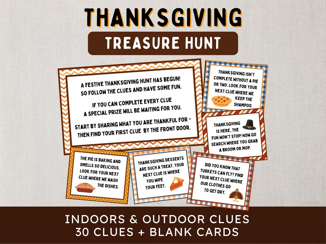 Thanksgiving Treasure Hunt -- Printable Turkey Day Scavenger Clue ...