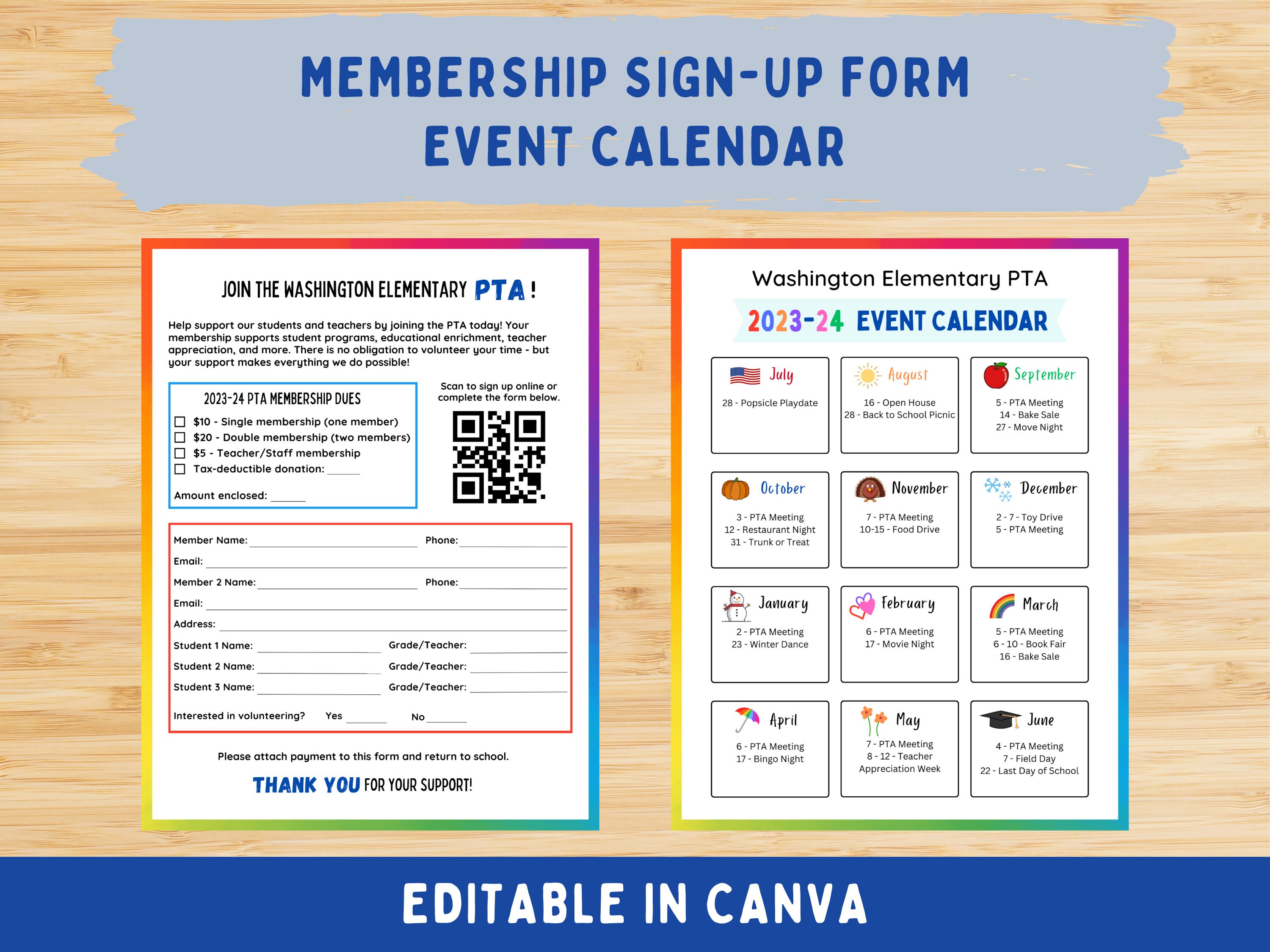 PTA / PTO Membership Bundle Editable Canva Template Meeting Flyers, Marketing Materials ...