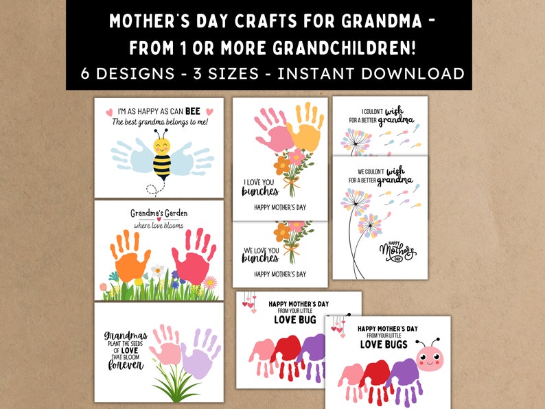 Mother's Day for Grandma Handprint Craft Bundle Printable DIY Craft ...