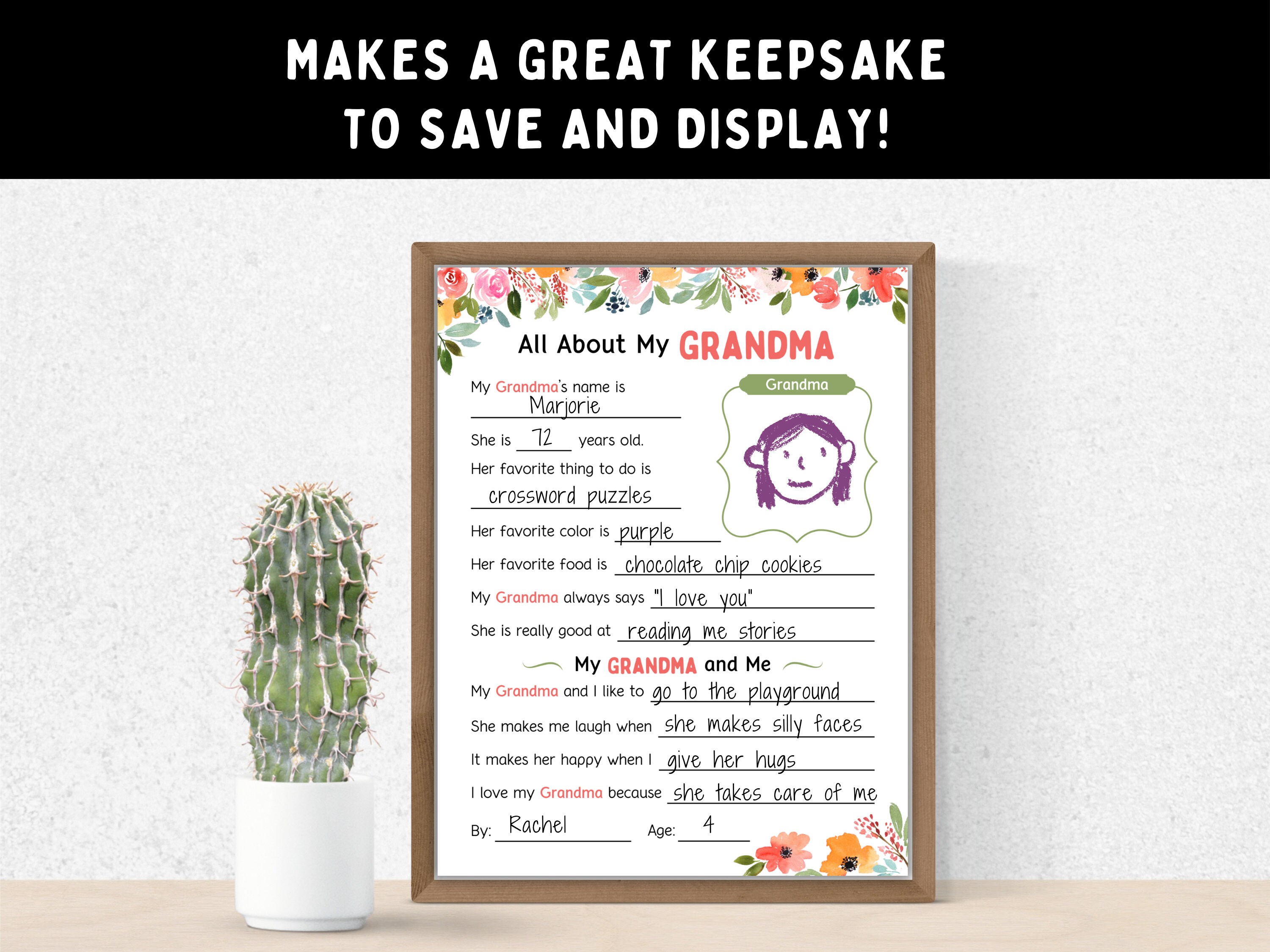 All About My Grandma Floral Printable Mother's Day Questionnaire Gift ...