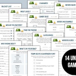 Camping-themed Party Games Printable Camp Games Camp Bunk - Etsy