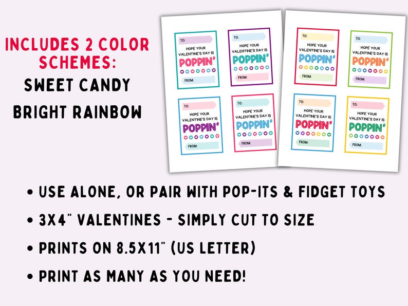 Classroom Valentine Cards -- Perfect to Pair With Pop Its & Fidget Toys ...