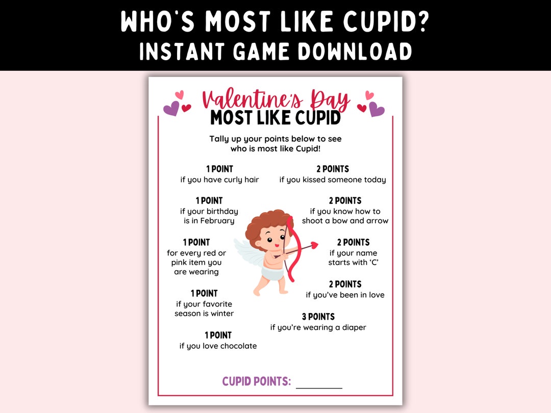 Most Like Cupid Game -- Printable Valentines Party Activity for Teens ...