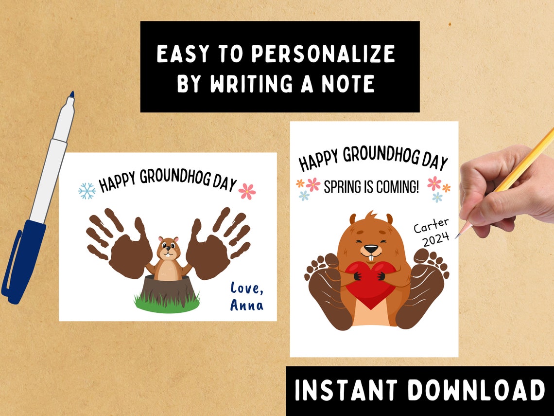 3 Groundhog Day Handprint and Footprint Craft Bundle Printable DIY ...