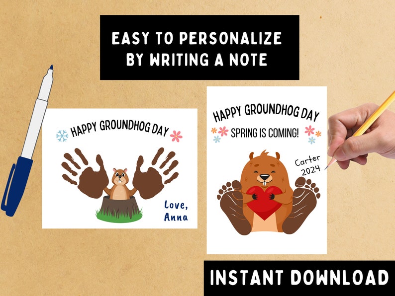 3 Groundhog Day Handprint and Footprint Craft Bundle Printable DIY ...
