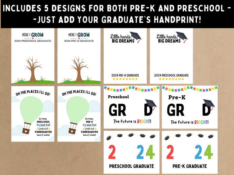 Preschool / Pre-k Graduation Handprint Craft Bundle Printable DIY Craft ...