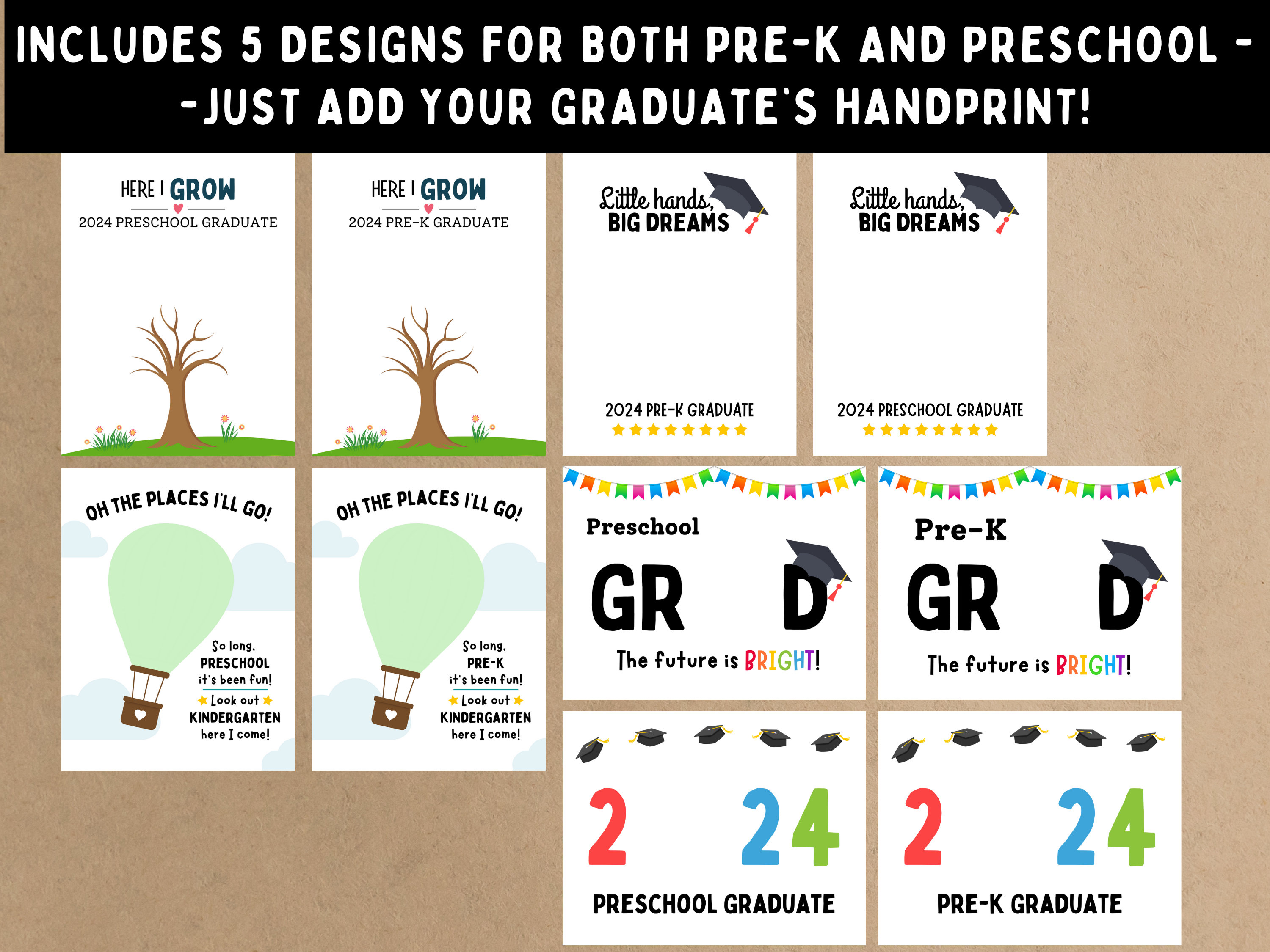 Preschool / Pre-k Graduation Handprint Craft Bundle Printable DIY Craft ...