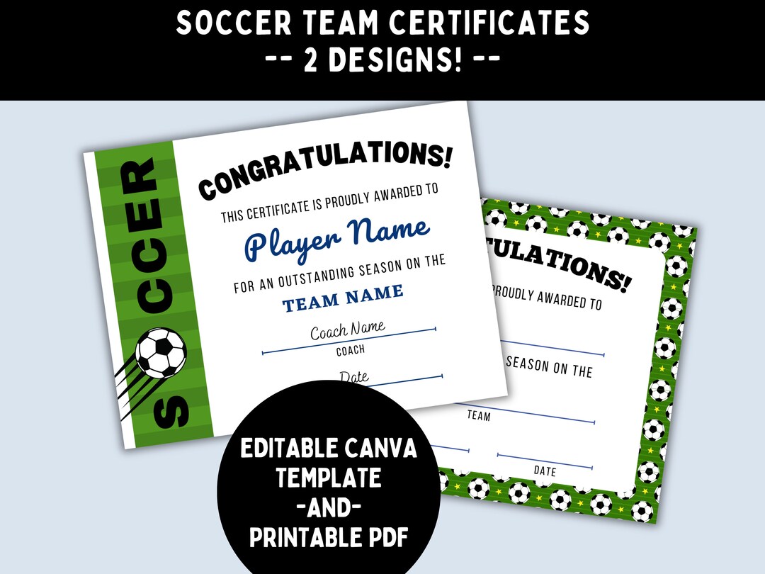 Soccer Team Certificates -- Customizable Participation Awards for End ...