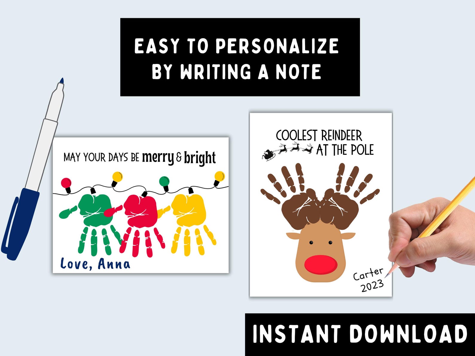 10 Christmas Handprint & Footprint Craft Bundle -- Printable DIY ...
