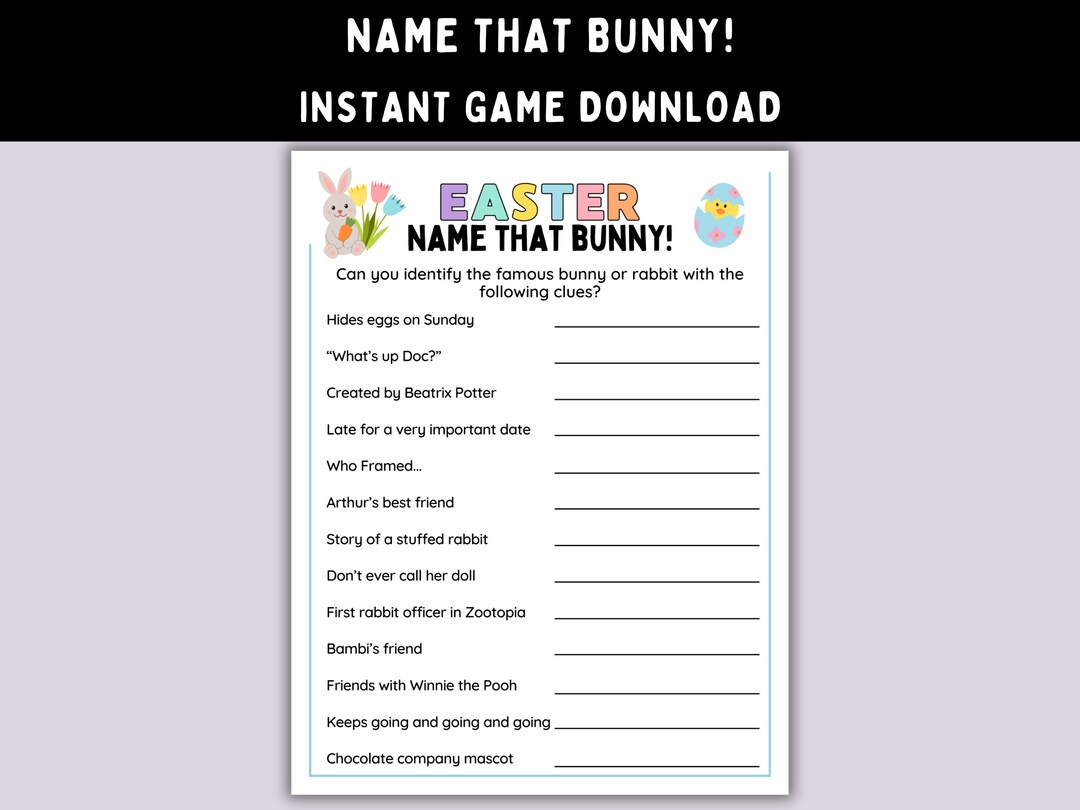 Easter Name That Bunny Game -- Printable Easter Party Game -- Easter ...