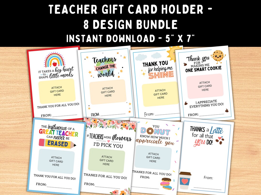 Teacher Appreciation Gift Card Holder Bundle -- Printable Thank You ...