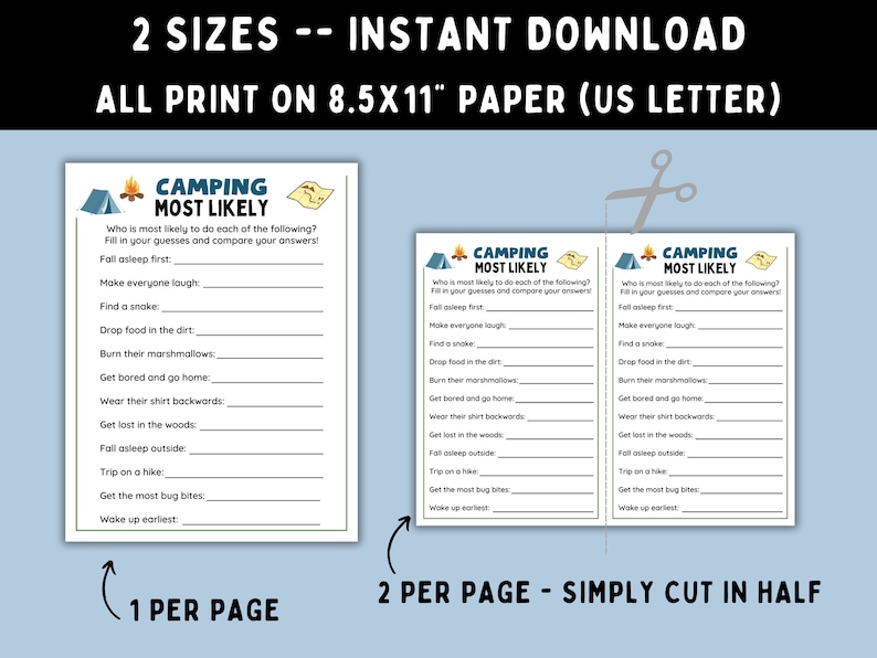 Camping-themed Party Games, Printable Camp Games, Camp Bunk Games ...
