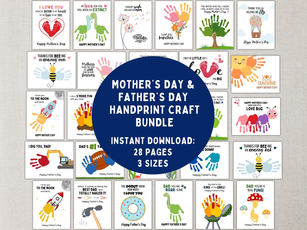 Mother's Day + Father's Day Handprint and Footprint Craft Bundle ...