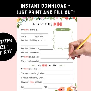 All About My Mimi Floral Printable - Questionnaire Keepsake & Gift for ...