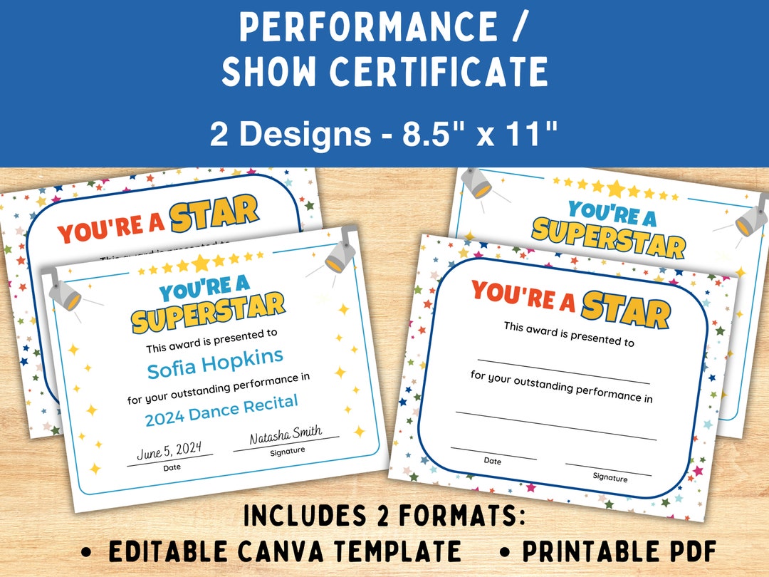 Performance/show Participation Certificates -- Customizable Awards for ...
