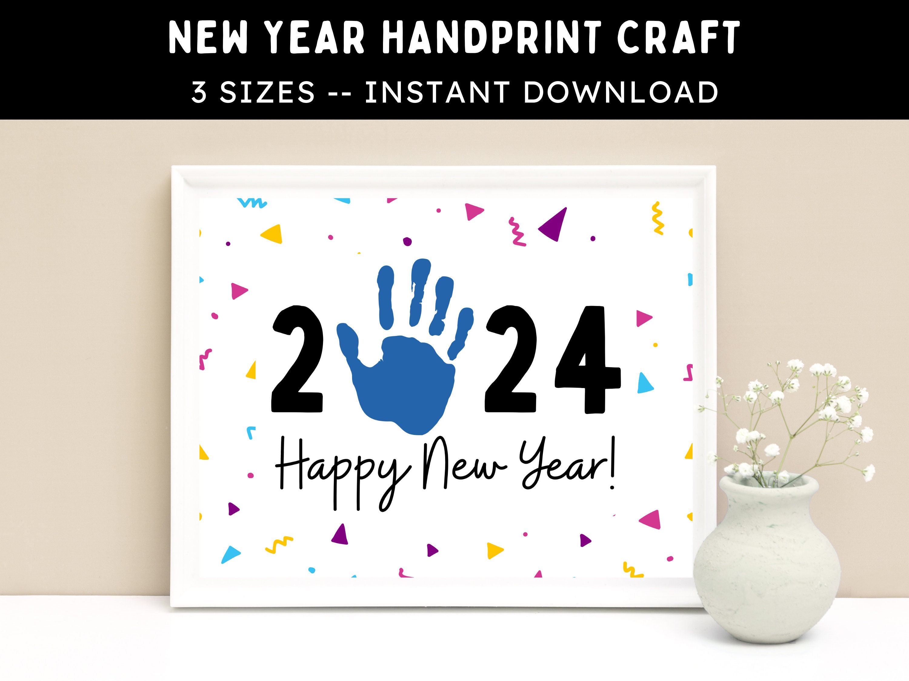 2024 New Year Handprint Craft Printable DIY Handprint Activity Happy ...