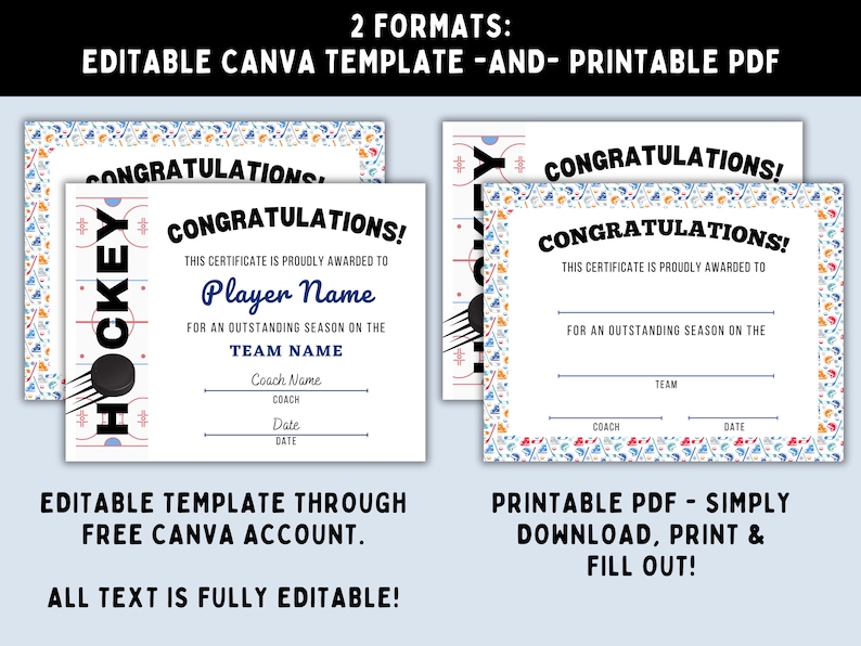 Hockey Team Certificates Editable Hockey Participation Certificates ...