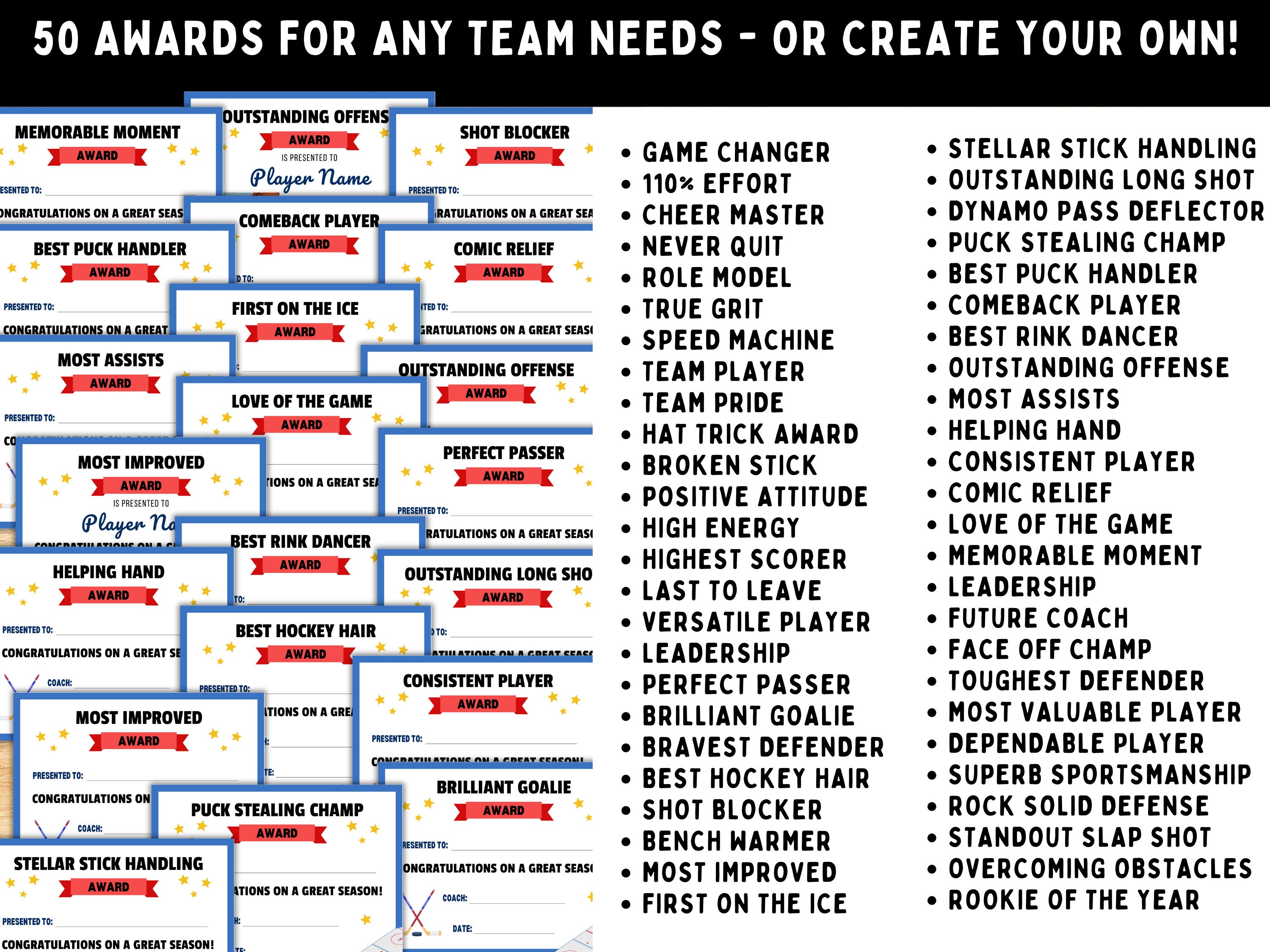 Hockey Awards -- Personalized Team Superlative Certificates for End-of ...