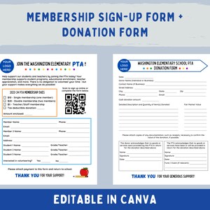 PTA / PTO Essential Forms Bundle - Editable Canva Template - Membership, Supply Requests ...