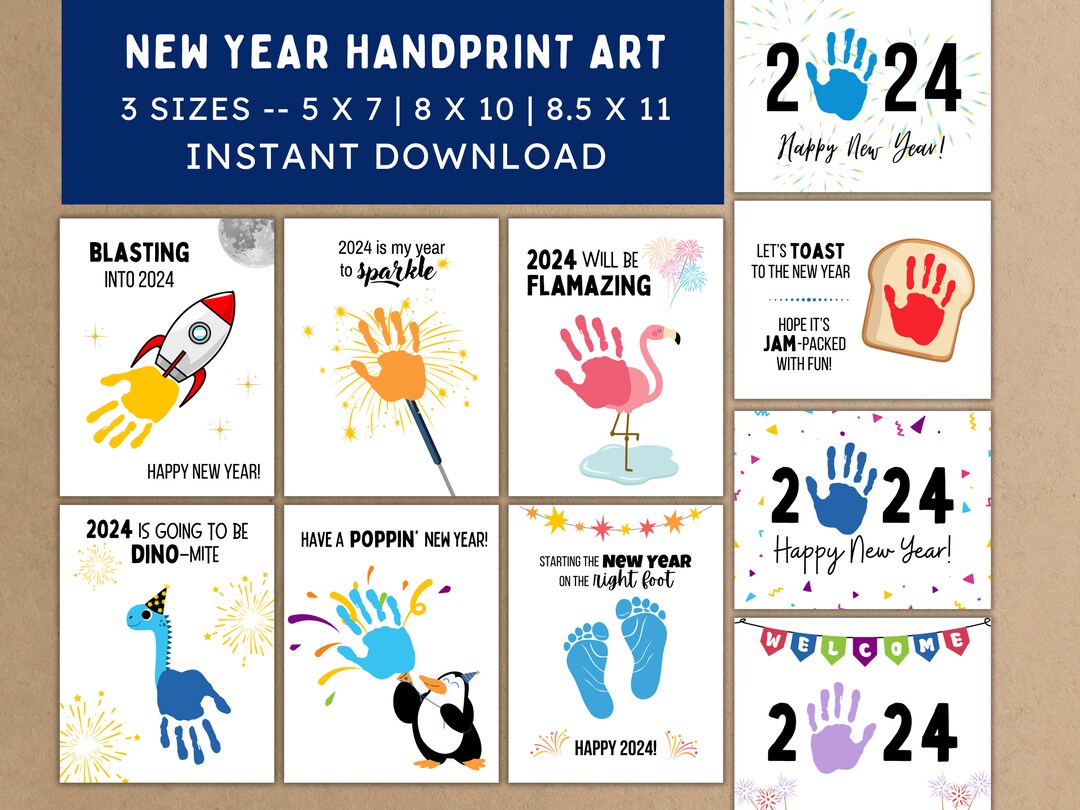 10 New Year Handprint and Footprint Craft Bundle Printable DIY New Year ...