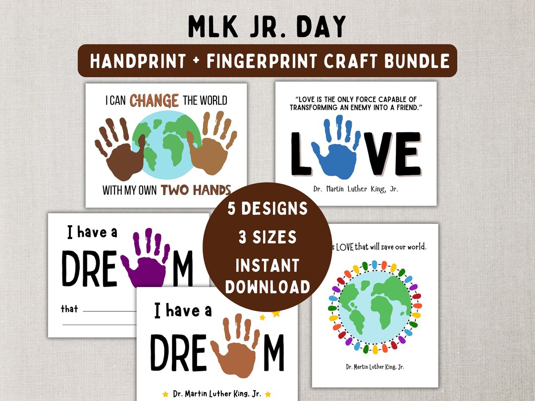 5 MLK Jr. Day Handprint and Fingerprint Craft Bundle - Printable DIY ...