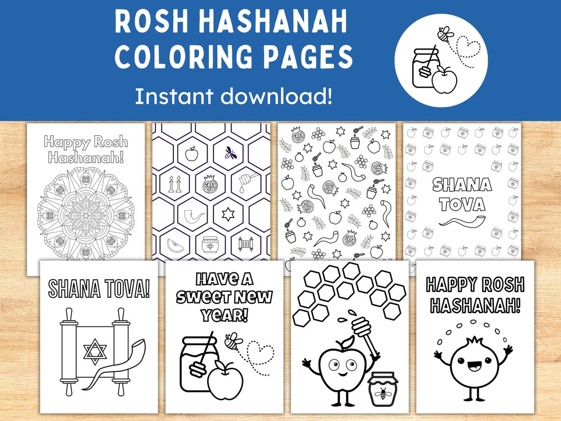 8 Rosh Hashanah Coloring Pages -- Printable Jewish New Year Crafts ...