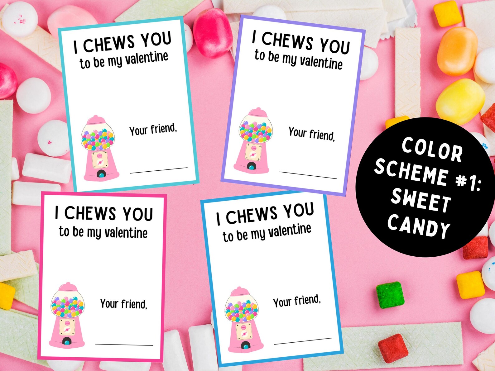 I Chews You Classroom Valentine Cards to Pair With Bubble Gum or Candy ...