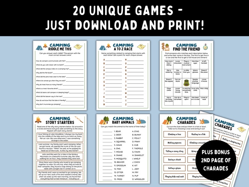 Camping-themed Party Games, Printable Camp Games, Camp Bunk Games ...