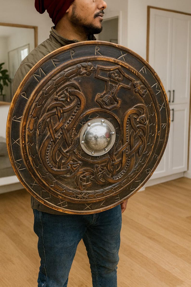 Handcrafted Wooden Viking Shield: Norse Decor, Cosplay Prop ...