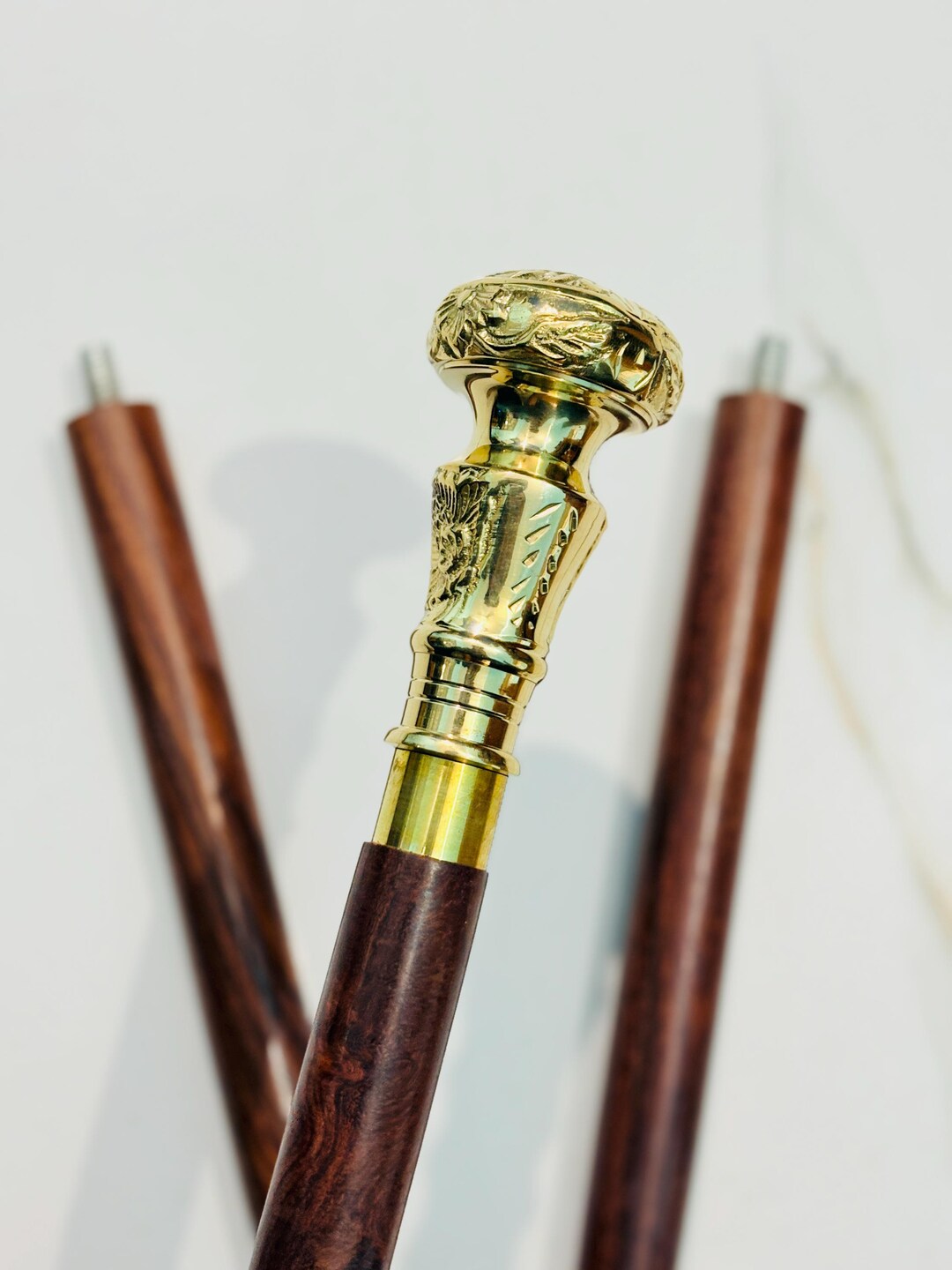 Victorian Brass Handle Walking Cane: Elegant Hardwood Gentleman's Gift ...